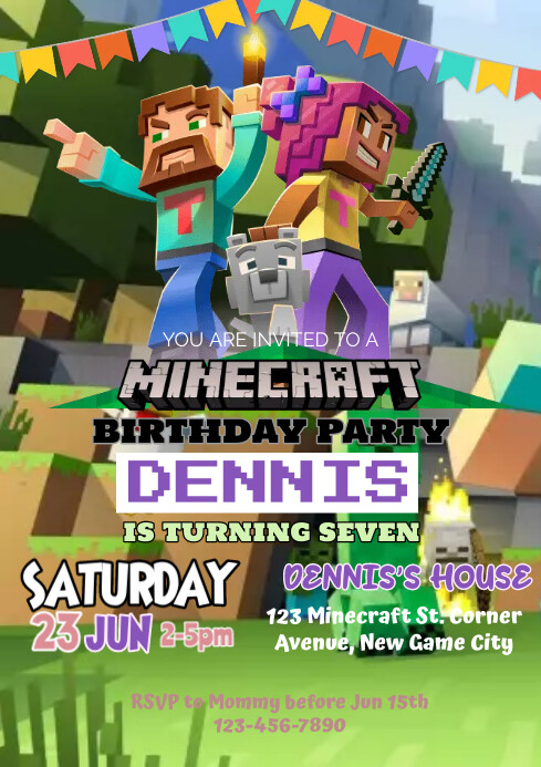 Minecraft Birthday Party Invitation Minecraft Birthday Invitation