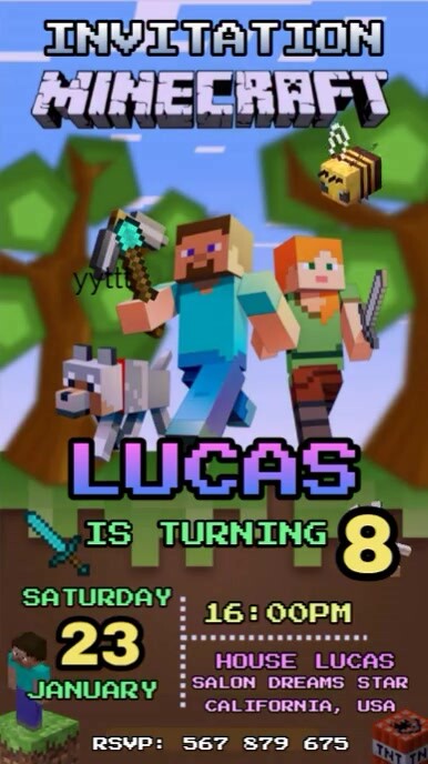 minecraft birthday video invitation Template | PosterMyWall