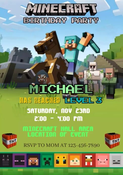 Minecraft Boy Birthday Invitation Design Template | PosterMyWall
