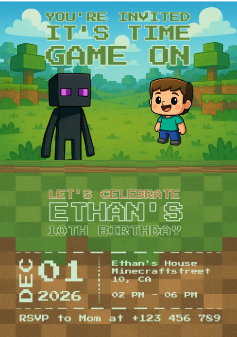 Minecraft game on Birthday Party Invitation Template | PosterMyWall