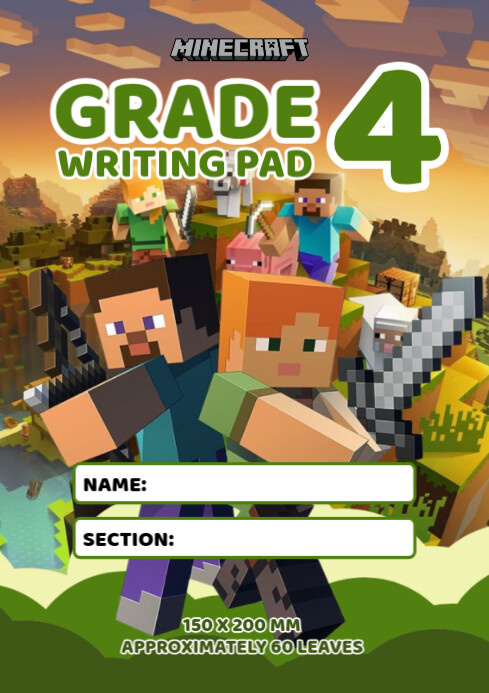 Copy of Minecraft Grade 4 Writing Pad Cover Template | PosterMyWall