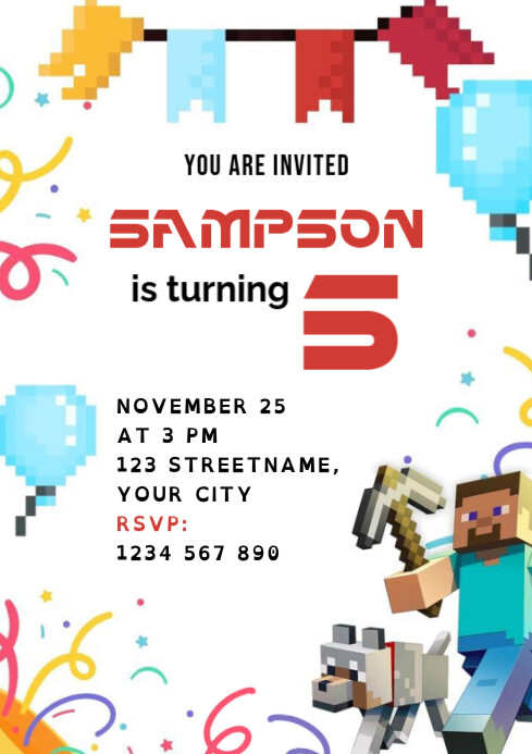 Minecraft Kids birthday Template | PosterMyWall