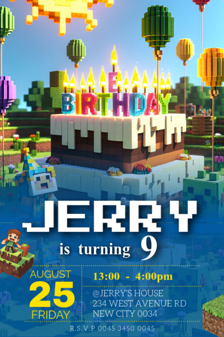 Copy of Minecraft themed lego kids birthday party invitations printable ...