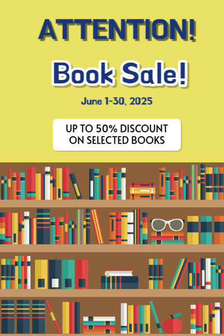minimal illustrative book sale poster Template | PosterMyWall
