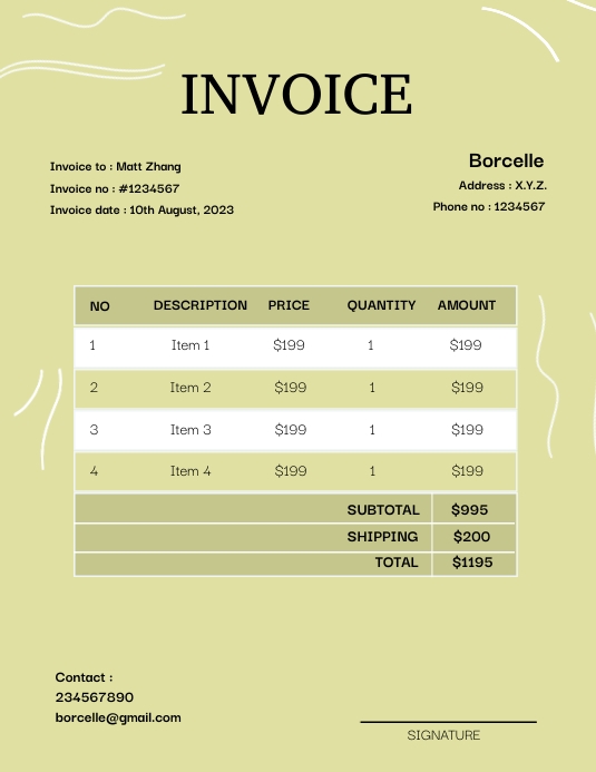 Plantilla de Minimal Invoice Yellow | PosterMyWall