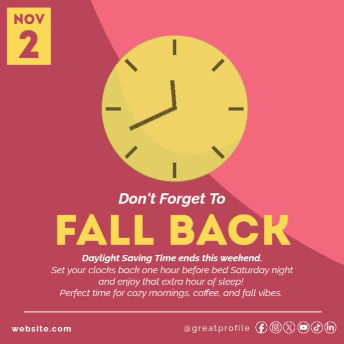 Minimal Typographic Gradient Fall Back Daylight Saving Reminder ...