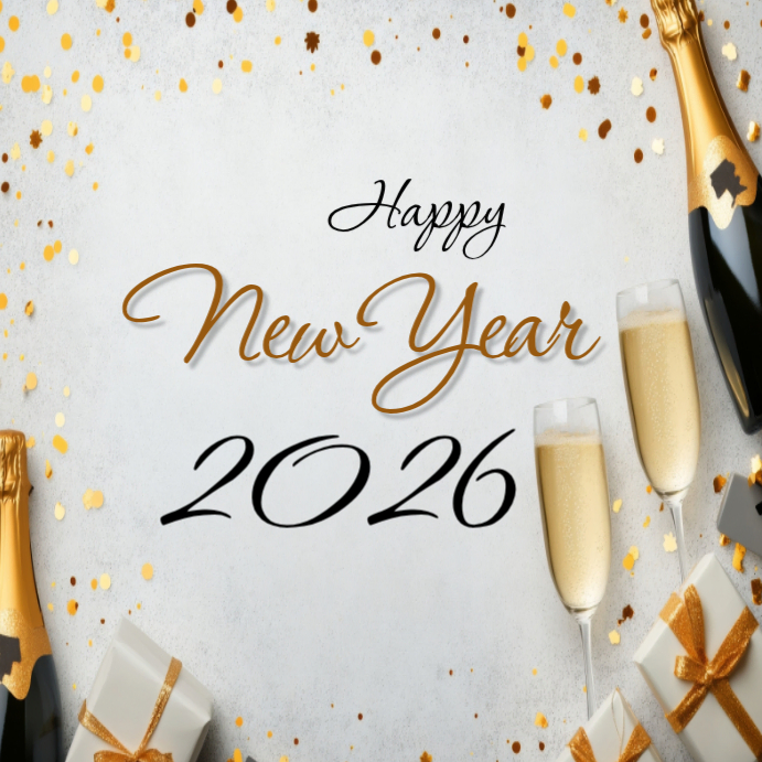 Minimal White and Gold Happy New Year 2026 Poster Template | PosterMyWall