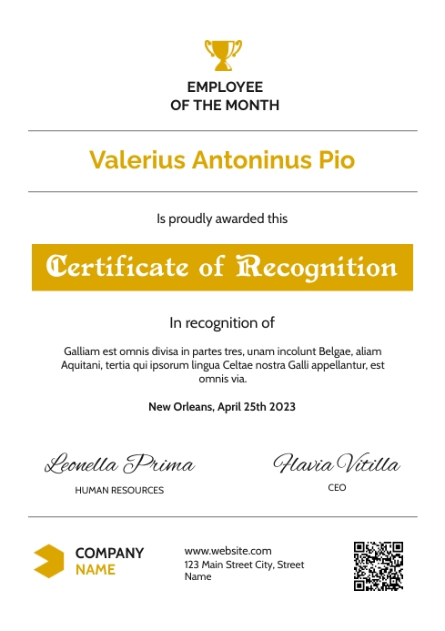 minimal yellow and white certificate of recog Template | PosterMyWall