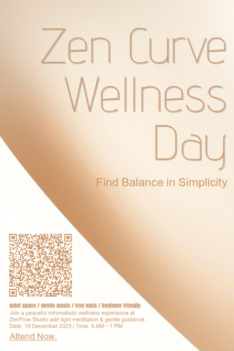 Minimal Zen Wellness Poster Template | Soft Curved Calm Event Layout ...