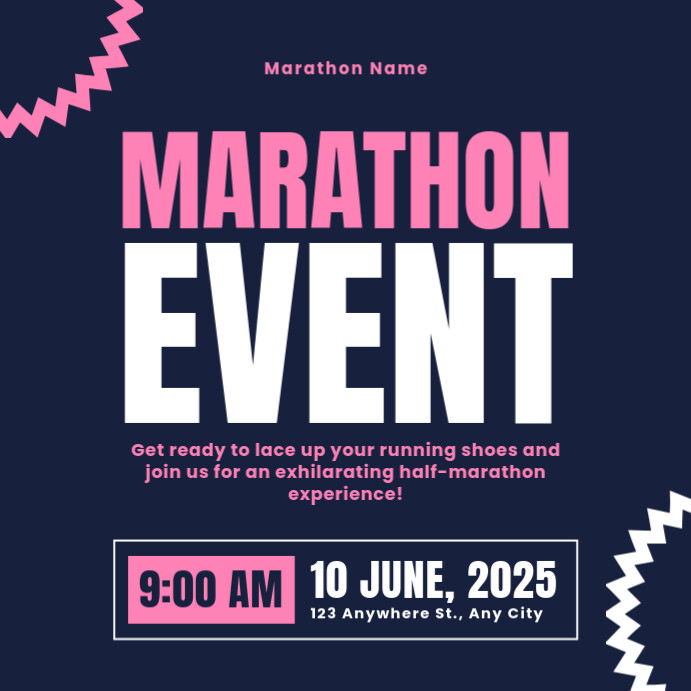 Minimalist Blue Pink Marathon Running Event Promotional Instagram Post ...