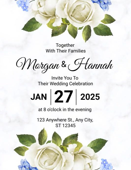 Minimalist Floral Wedding Invitation Template | PosterMyWall