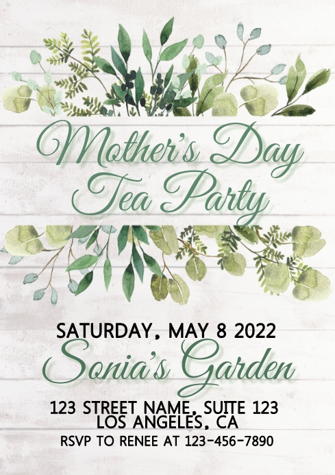 Minimalist Green Mother's Day Tea Party Invit Template | PosterMyWall