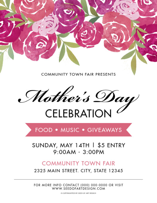 Minimalist Pink Rose Floral Leaf Mother's Day Celebration Holiday Event ...