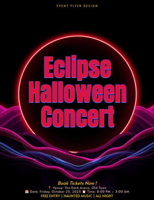 Minimalist Surreal Eclipse Moon Flyer for Halloween Concert Template ...