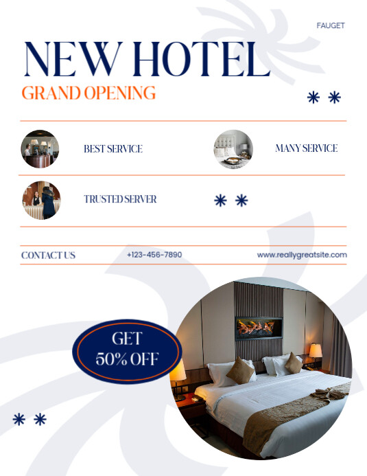 Copy of Minimalist White Blue New Hotel Grand Opening Flyer (Us Letter ...