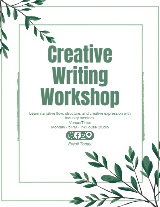 Minimalist Workshop Flyer for Creative Writing Session Template ...