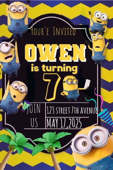 Modèle Minions Birthday Invitation 7th Birthday | PosterMyWall