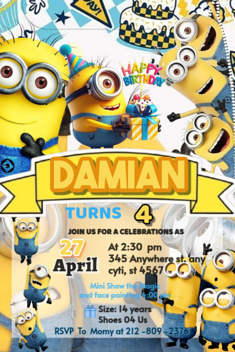 Copy of Minions Invitation Brithday Party Temple Flayer Editablet ...