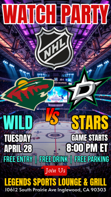Plantilla de Minnesota Wild Vs Dallas Stars NHL 2026 Watch Party ...