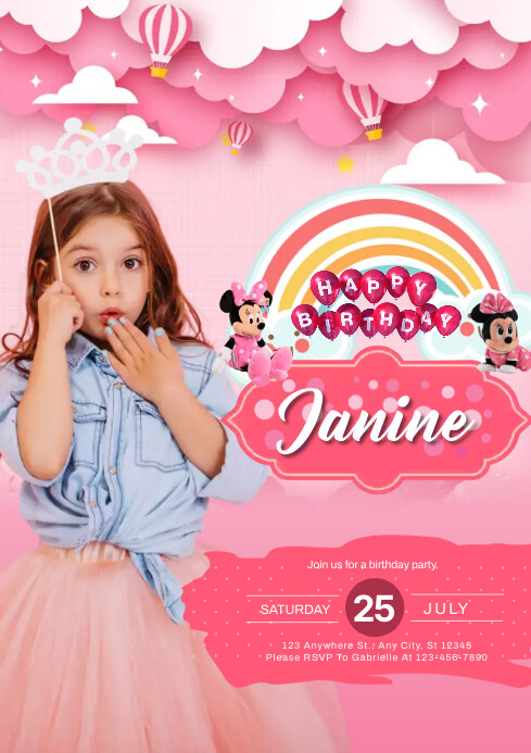 Minnie Mouse Birthday A4 Template | PosterMyWall