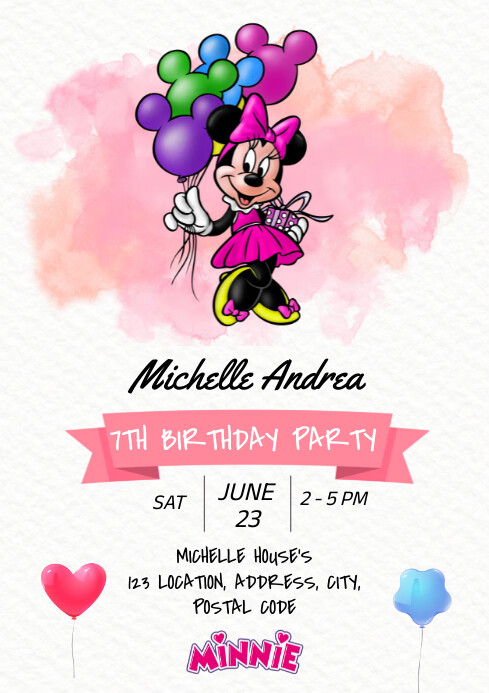 Minnie Mouse Birthday Design Card Template | PosterMyWall