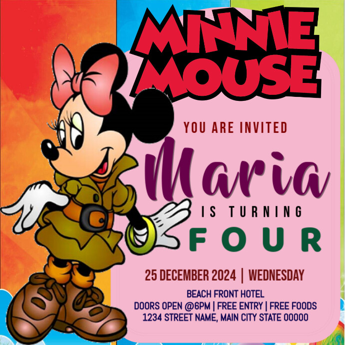 Minnie Mouse Birthday Instagram Post Templat | PosterMyWall