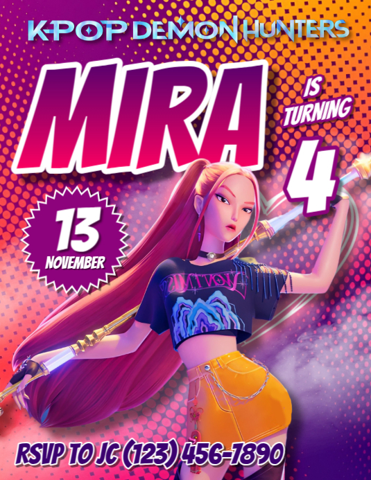 Modèle Mira Kpop Demon Hunters Birthday Invitation | PosterMyWall