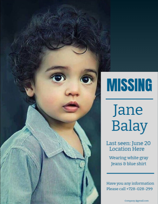 Plantilla de Missing child report flyer template design | PosterMyWall