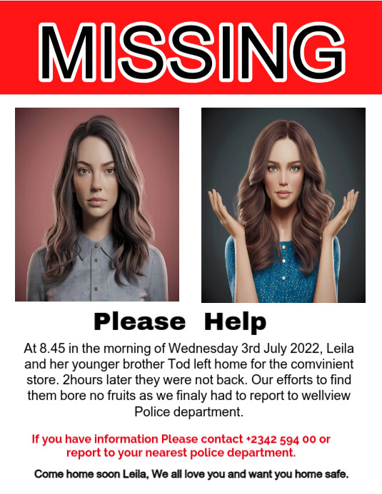 Missing lady flyer design template | PosterMyWall