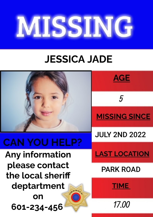 Missing person A4 Poster BLUE Template | PosterMyWall