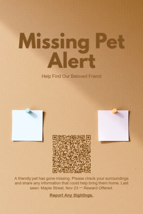 Missing Pet Announcement Poster Template | Clean Notice Board Layout ...