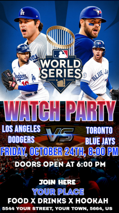MLB 2025: Watch Party Blue Jays vs Dodgers Instagram Template ...