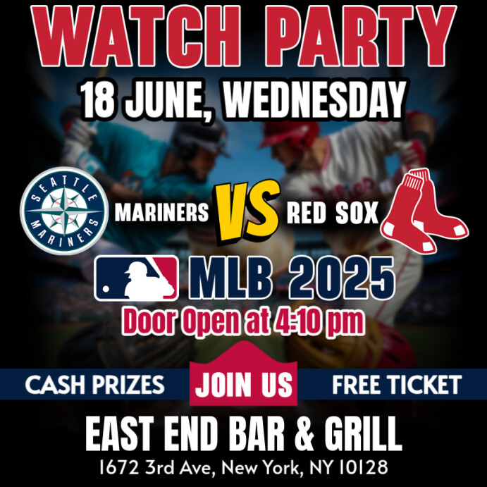 MLB 2025 Baseball Match: Seattle Mariners Vs Boston Red Sox Watch Party ...