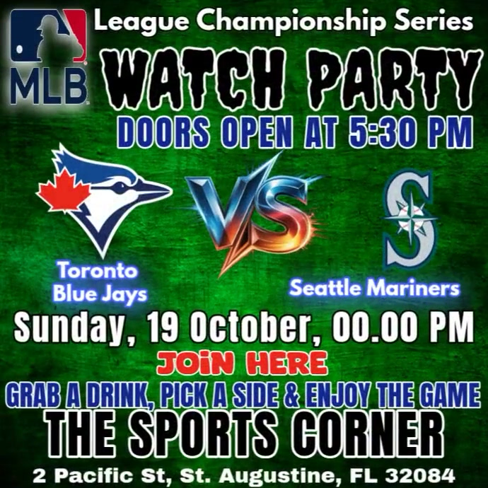 MLB 2025: Watch Party Blue Jays vs Mariners Instagram Template ...