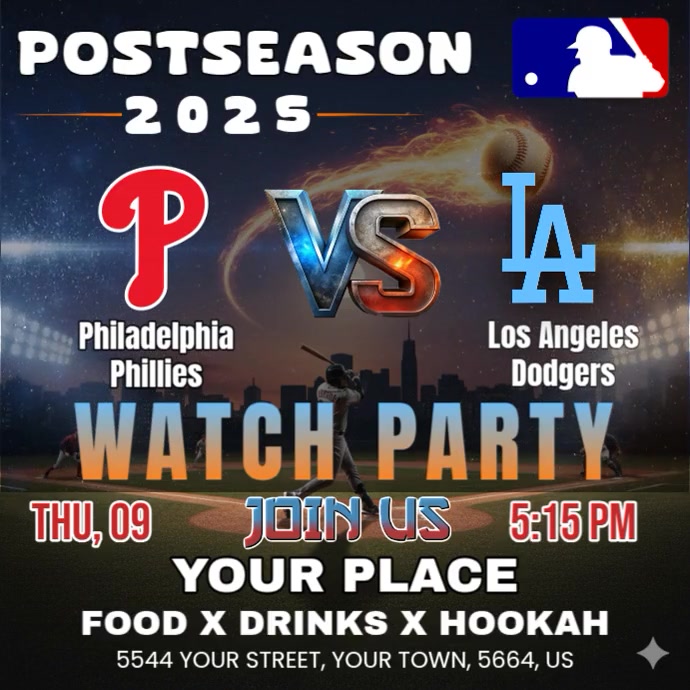 Szablon MLB Postseason 2025 Phillies Vs Dodgers Watch Party Inst ...