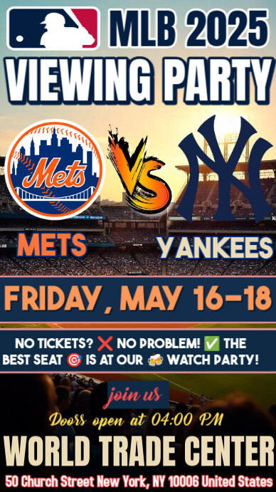 Mlb Viewing Party 2025 Mets Vs Yankees Instagram Story templaat ...