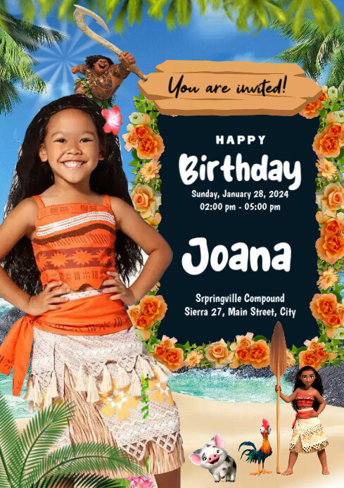 Moana Birthday Invitation A4 Template | PosterMyWall