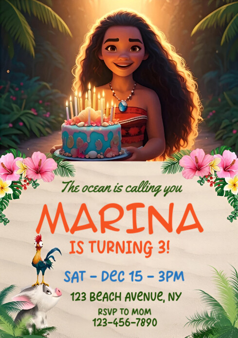 moana birthday invitation Template | PosterMyWall