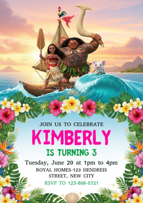 Moana Birthday Invitation Template | PosterMyWall