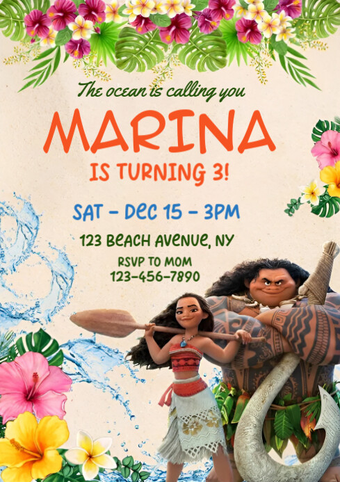moana birthday invitation Template | PosterMyWall