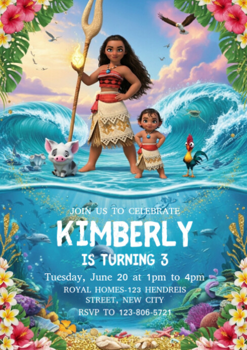 Moana Birthday Invitation Template | PosterMyWall