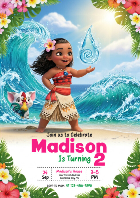 Moana Birthday Invitation Template | PosterMyWall
