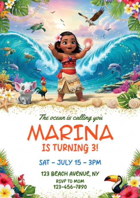 Moana Birthday Invitation Template | PosterMyWall