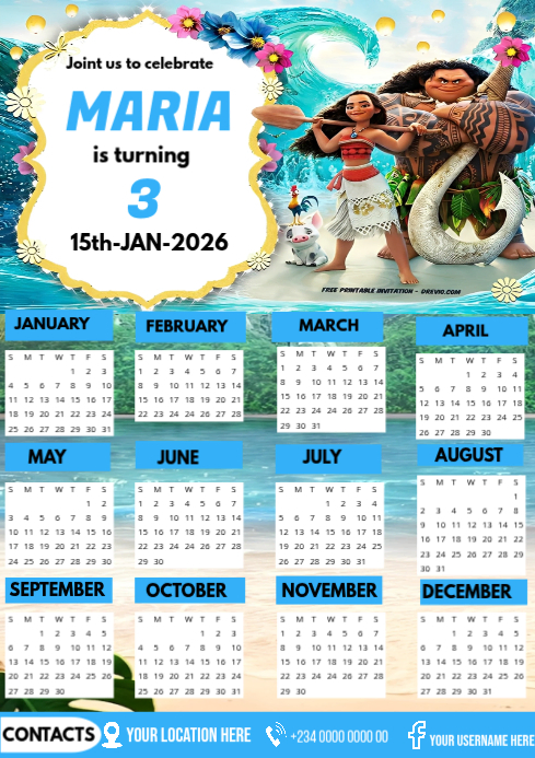 Moana birthday party flyer Template | PosterMyWall