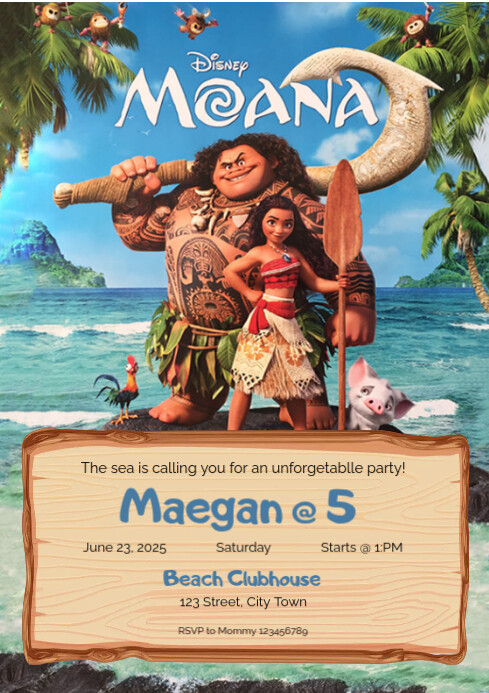 Moana Birthday Party Invitation Template | PosterMyWall