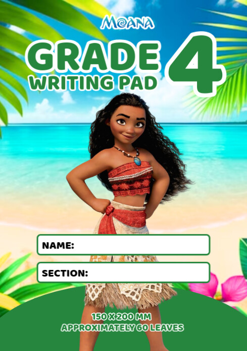 Moana Grade 4 Writing Pad Cover Template | PosterMyWall
