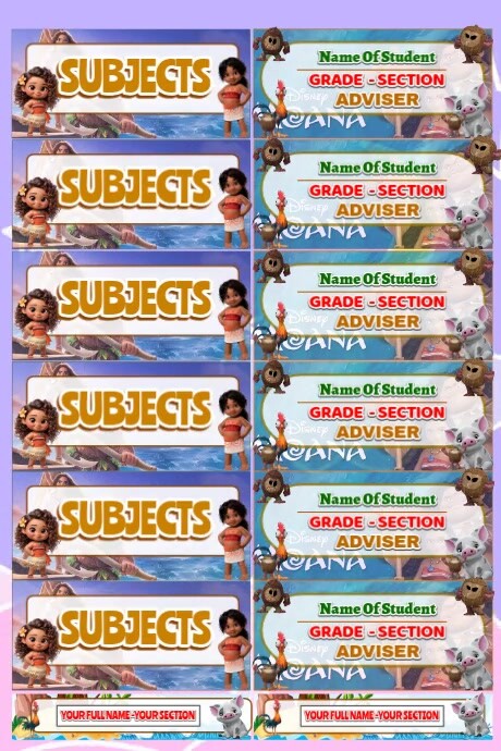 Copy of Moana-Themed Student Subject Labels & Info Cards | PosterMyWall
