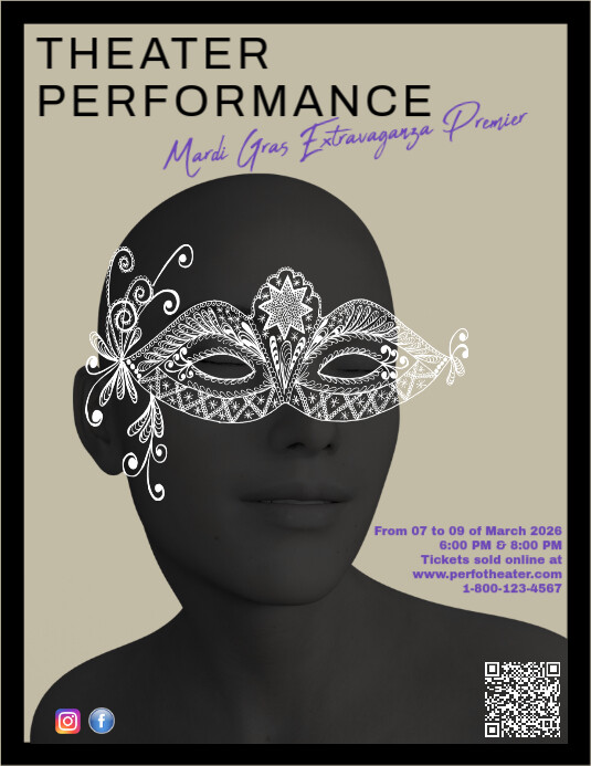 Modern & Minimal, Theater, Flyer (us Letter), Mardi Gras, teatro, performance, play, program ...