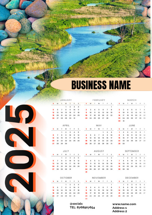Modern & Minimal 2025 Calender with Nature & River A4 Template ...