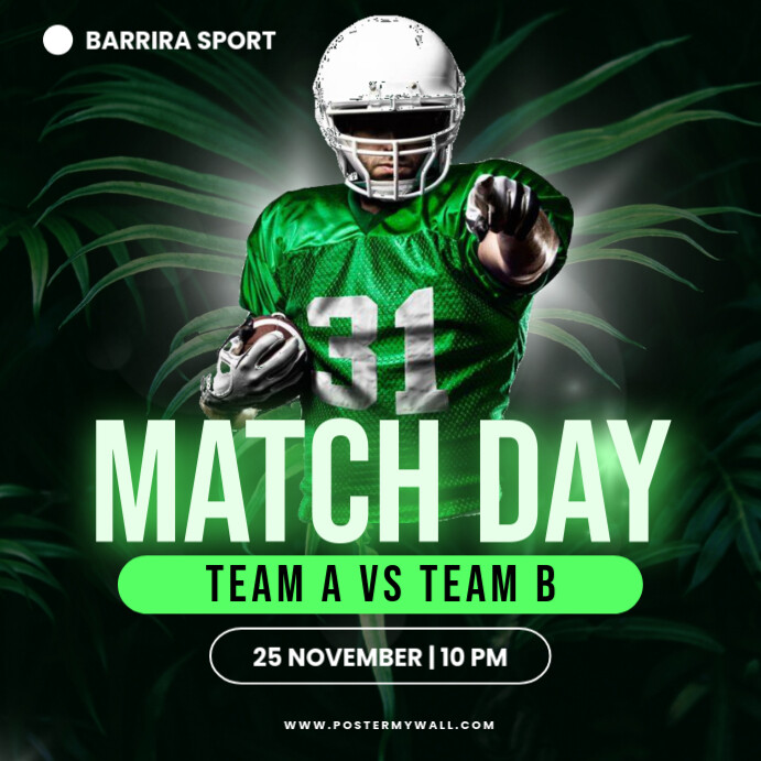 Modern & Minimal American Football Match Day Pos Instagram Template ...
